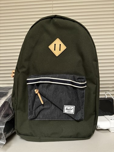 Herschel Heritage Offset Collection Forest Green Denim Backpack NWT | eBay
