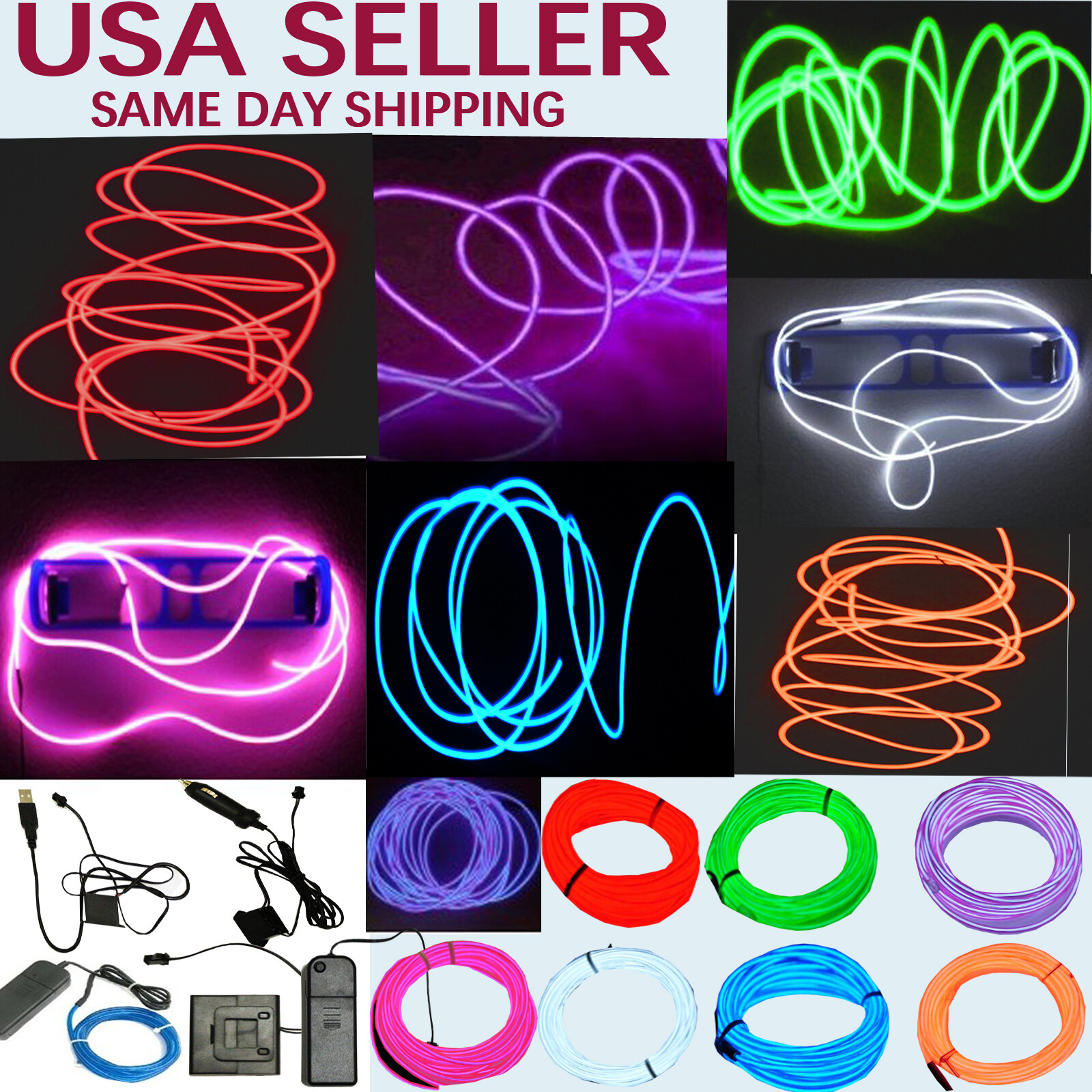 Neon LED Light Glow EL Wire String Strip Rope Tube Decor Car Party ...