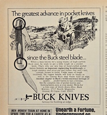 1972 VTG PRINT AD - BUCK KNIVES AD - GREATEST ADVANCE IN POCKET KNIVES ...
