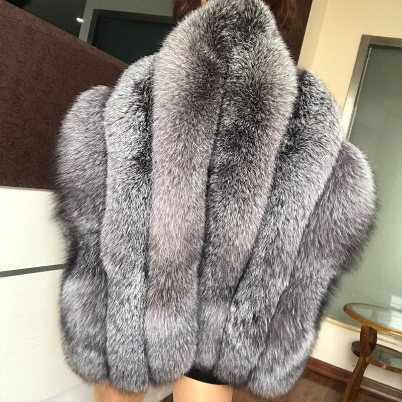 Women's Genuine Soft Fox Fur Coat Cape Elegant Poncho Wedding Wrap Cape ...