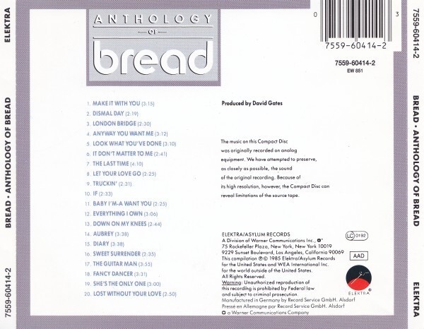 Bread Anthology 20 tracks CD in great condition! Ships fast ...
