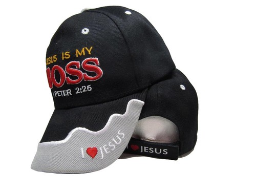 black baseball cap hat Jesus is my boss Religious Christian Themed ...