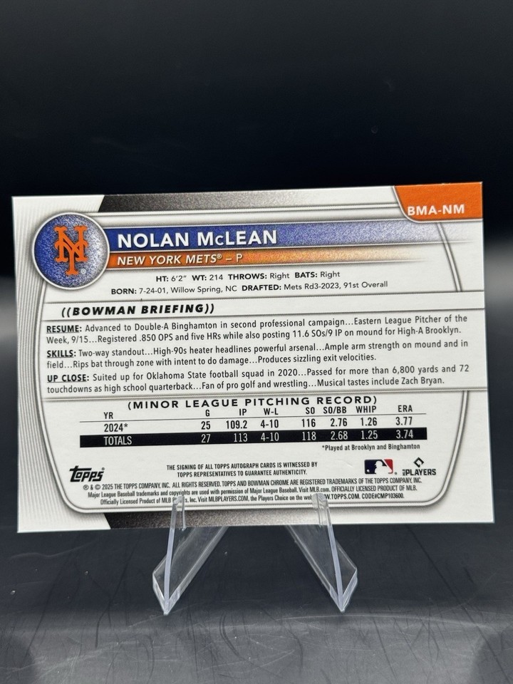 2025 Bowman - Chrome Prospect Mega Box Autographs Nolan McLean #BMA-NM (RC) | eBay