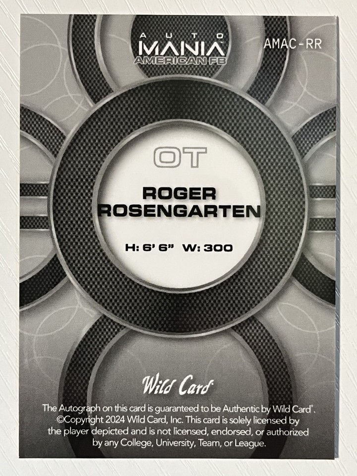 Roger Rosengarten 2024 Wild Card Auto Mania Auto 13/25 Ravens ...