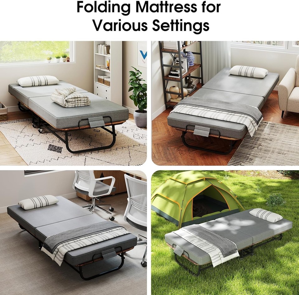 Double-sided Portable Foldable Bed Guest Bed with Memory Foam Mattress ...
