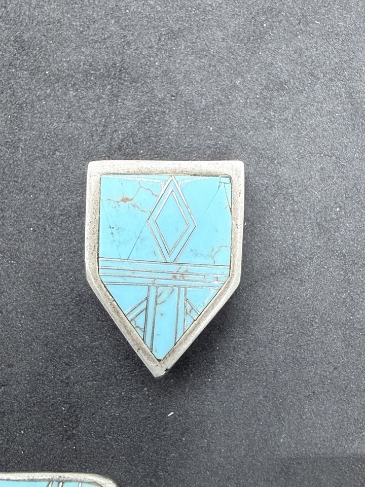 Navajo Vintage Sterling Silver Inlay Turquoise Ranger Set | eBay