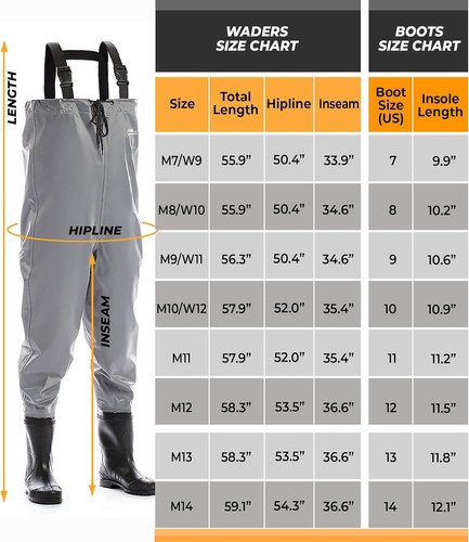 Foxelli Chest Waders - 2-ply Nylon/PVC Waterproof Lightweight 13, Grey ...