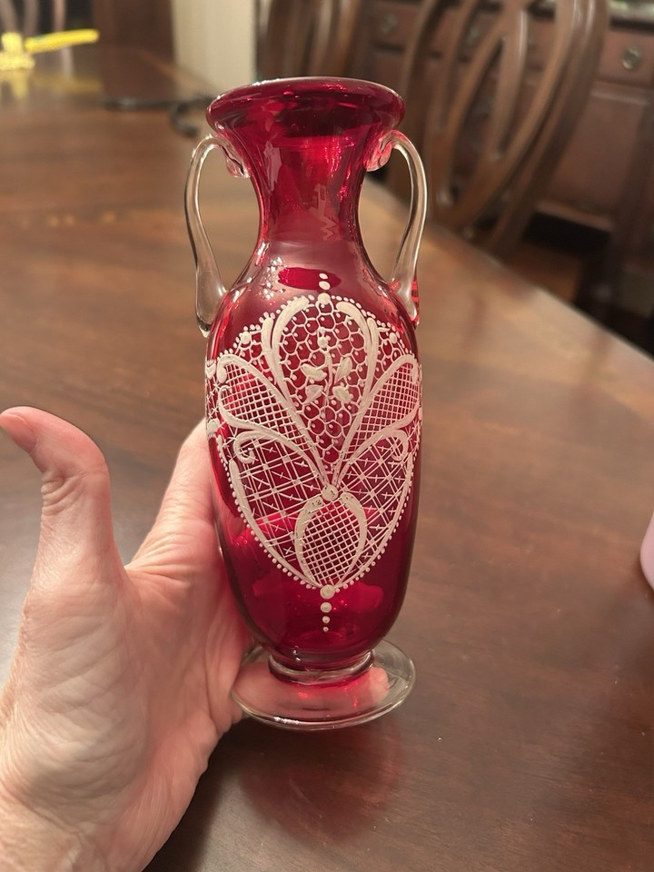 Early 20th Century Hand Painted Ruby Red Hand Blown Bohemian Glass 7 ...