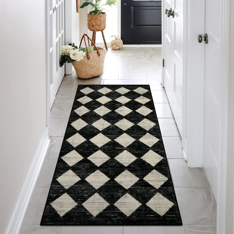 Washable Black and White Kitchen Runner Rug 2x5 Soft Non Slip Laundry ...
