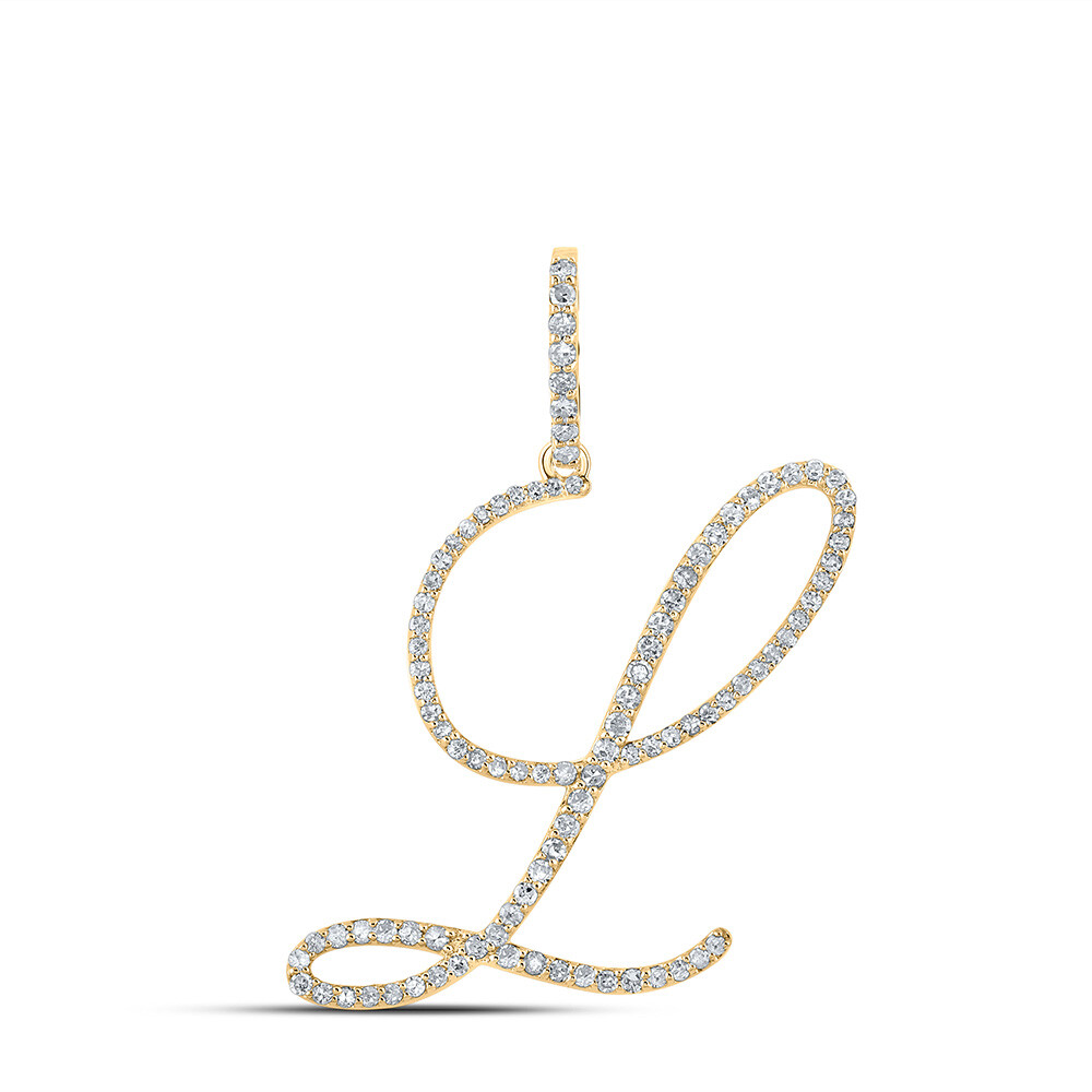 10kt Yellow Gold Womens Round Diamond L Initial Letter Pendant 1/2 Cttw ...