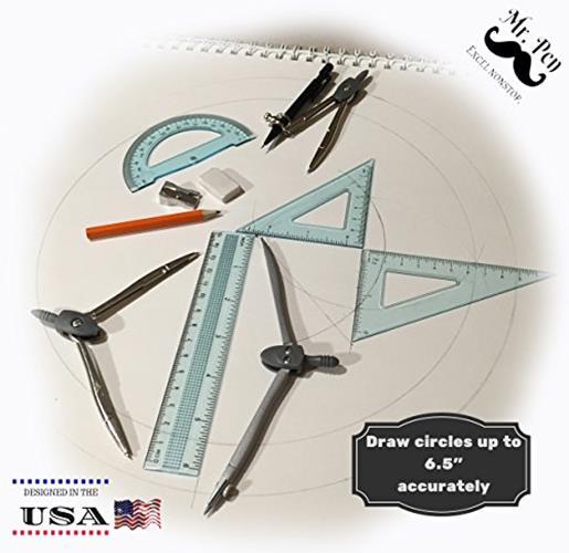 Mr. Pen- 15 Pcs Compass Set with Swing Arm Protractor (6"), Geometry ...
