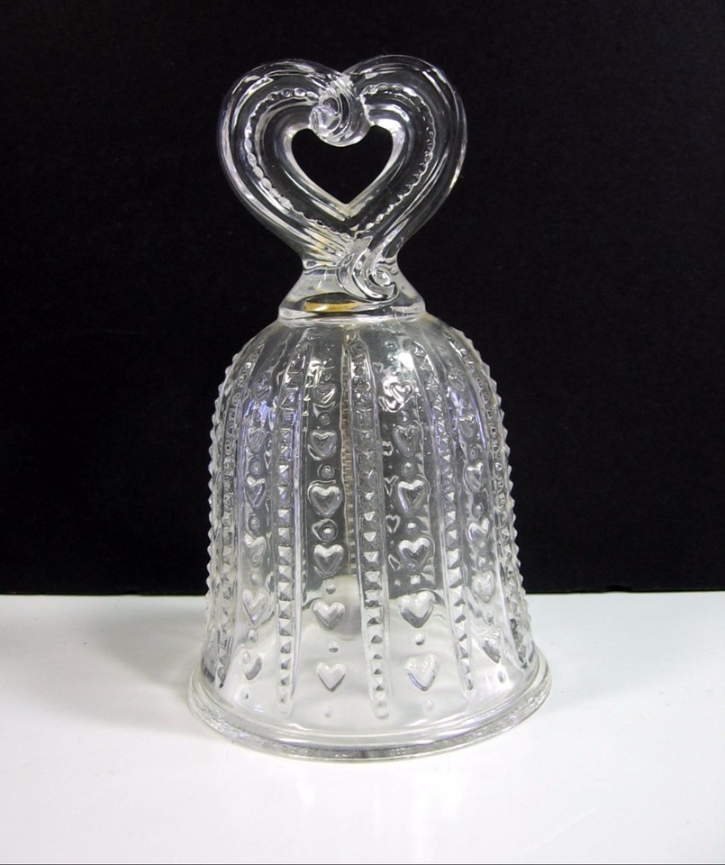 FOSTORIA BELL Avon 1984 Treasured Moments Clear Glass Embossed Heart ...