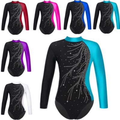 Kinder Mädchen Ballettanzug Langarm Tanzbody Glitzer Turnanzug ...