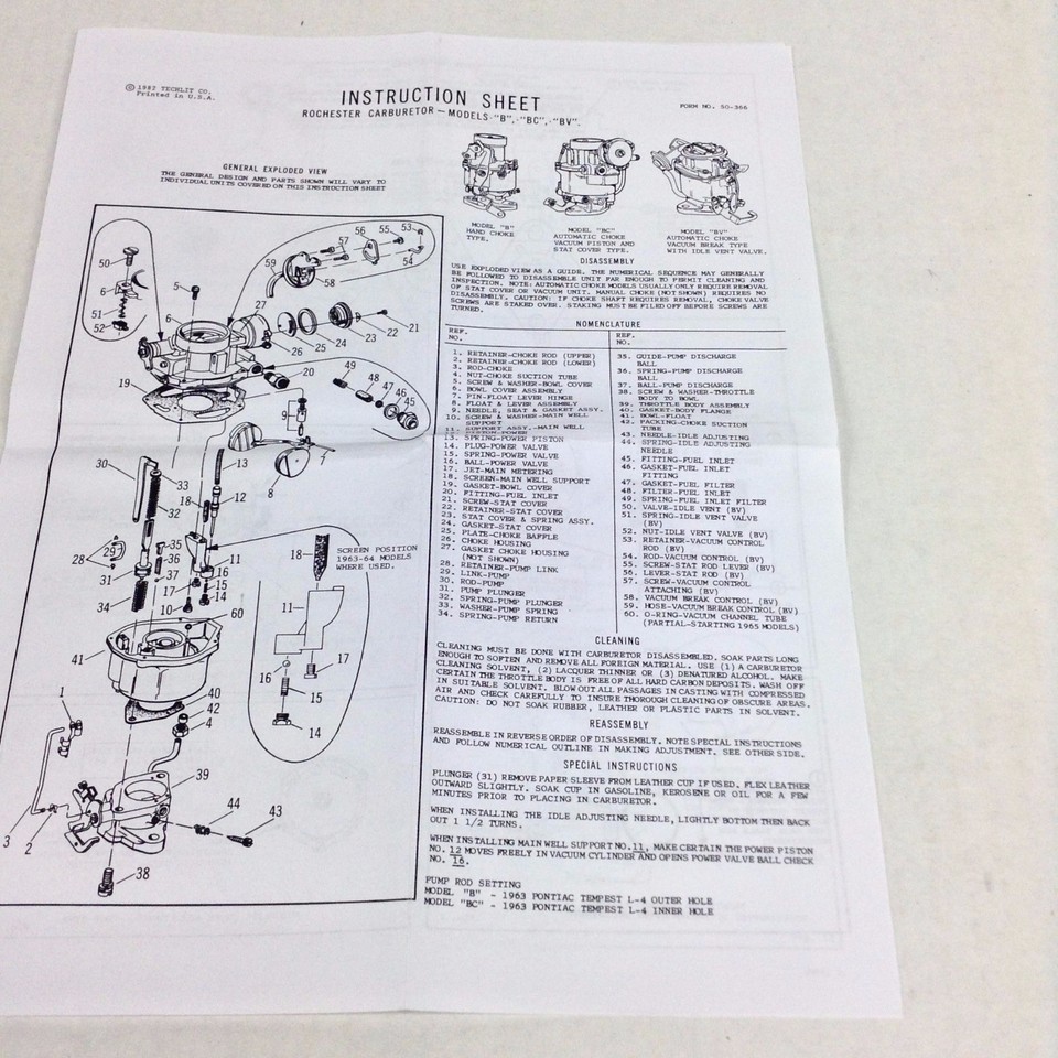 ROCHESTER B-BC CARBURETOR KIT 1932-1962 CHEVY GMC TRUCK 216-235-261 ...