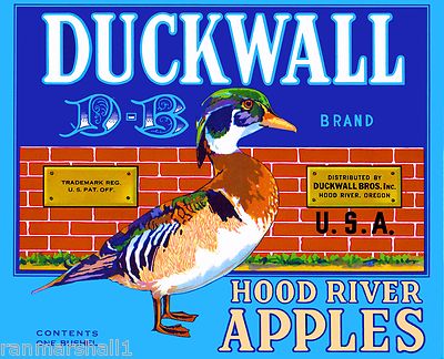 Hood River Oregon Duckwall Duck Apple Apples Fruit Crate Label Art ...