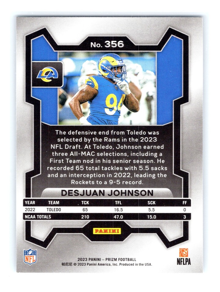 2023 Panini Prizm Football #356 Desjuan Johnson Rookie RC Los Angeles ...