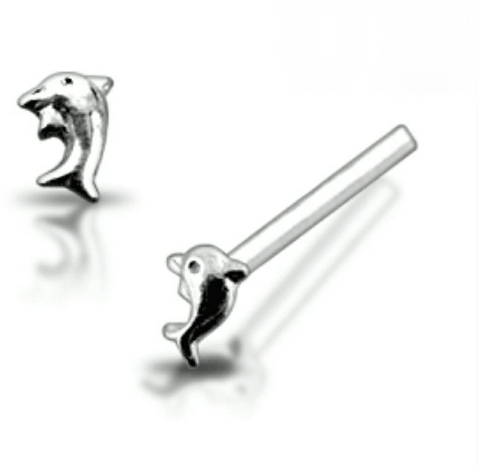 Nose Stud Sterling Silver Plain Dolphin Piercing Pin Straight Pin Type ...