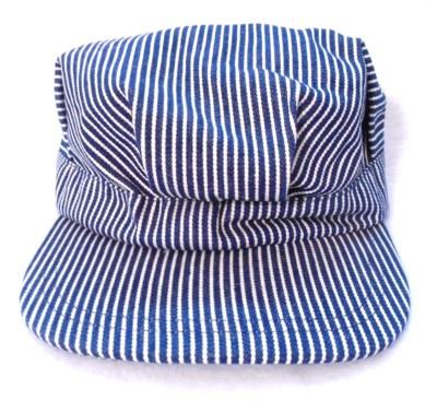 Vintage Hickory Stripe Railroad Engineers Work Train Hat Cap USA Denim ...