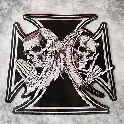 Bad & Good Skulls 666 Patch XL Iron On Badge Biker Kutte Aufbügler ...