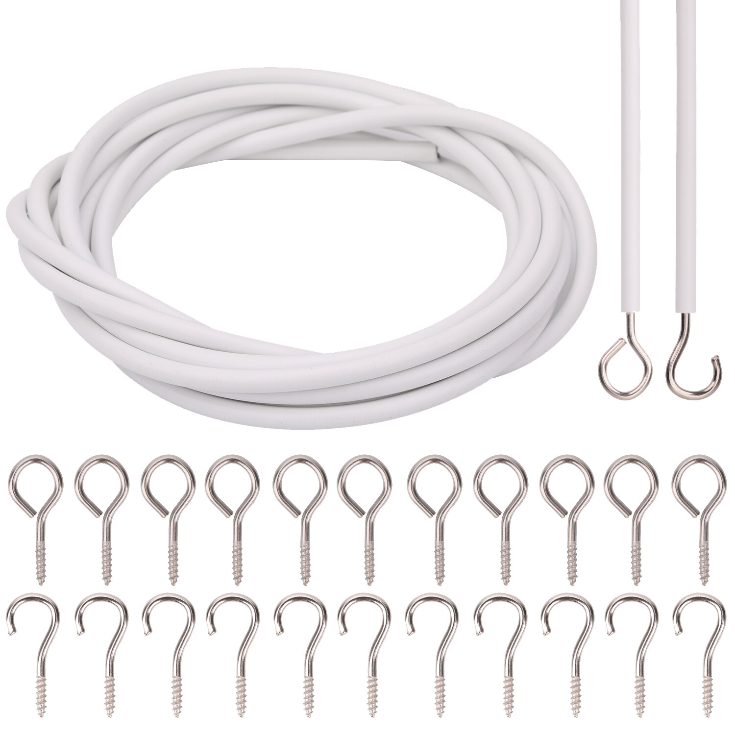 White Net Curtain Wire Cord Cable with Hooks and Eyes Fittings Window ...