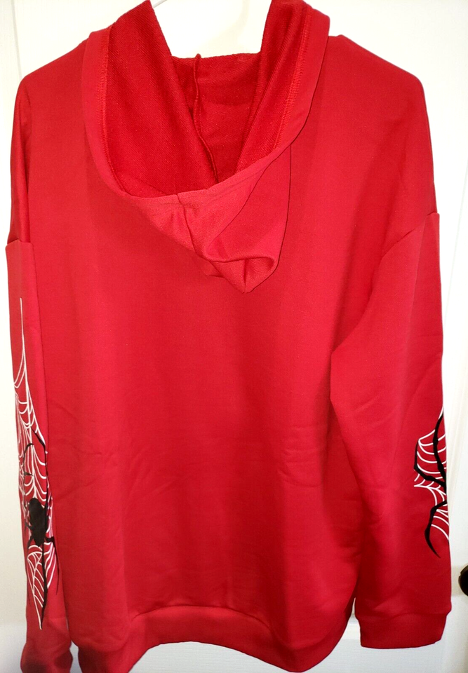 MENS size LARGE RED BLACK SPIDERS WEB DESIGN JACKET zipper front RED ...