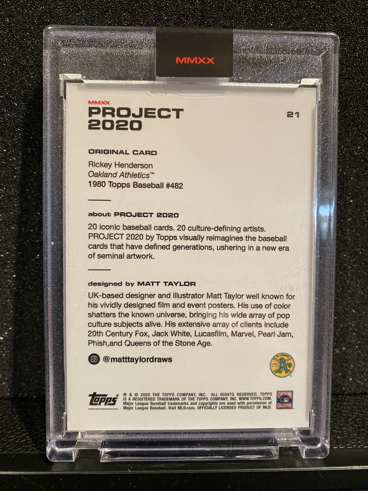 2020 Topps Project 2020 1980 Ricky Henderson #21 Matt Taylor /2104 HOF ...