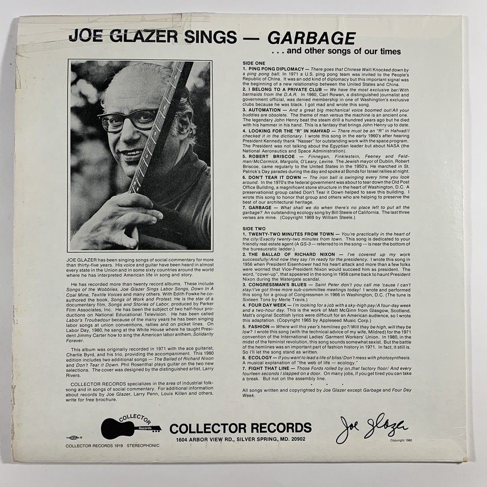 JOE GLAZER / THE UNION TROUBADOUR LP "Sings Garbage” w/ The Charlie ...