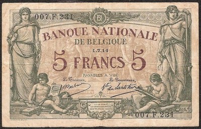 BELGIUM 5 Francs 1914 P:75a F+ | eBay