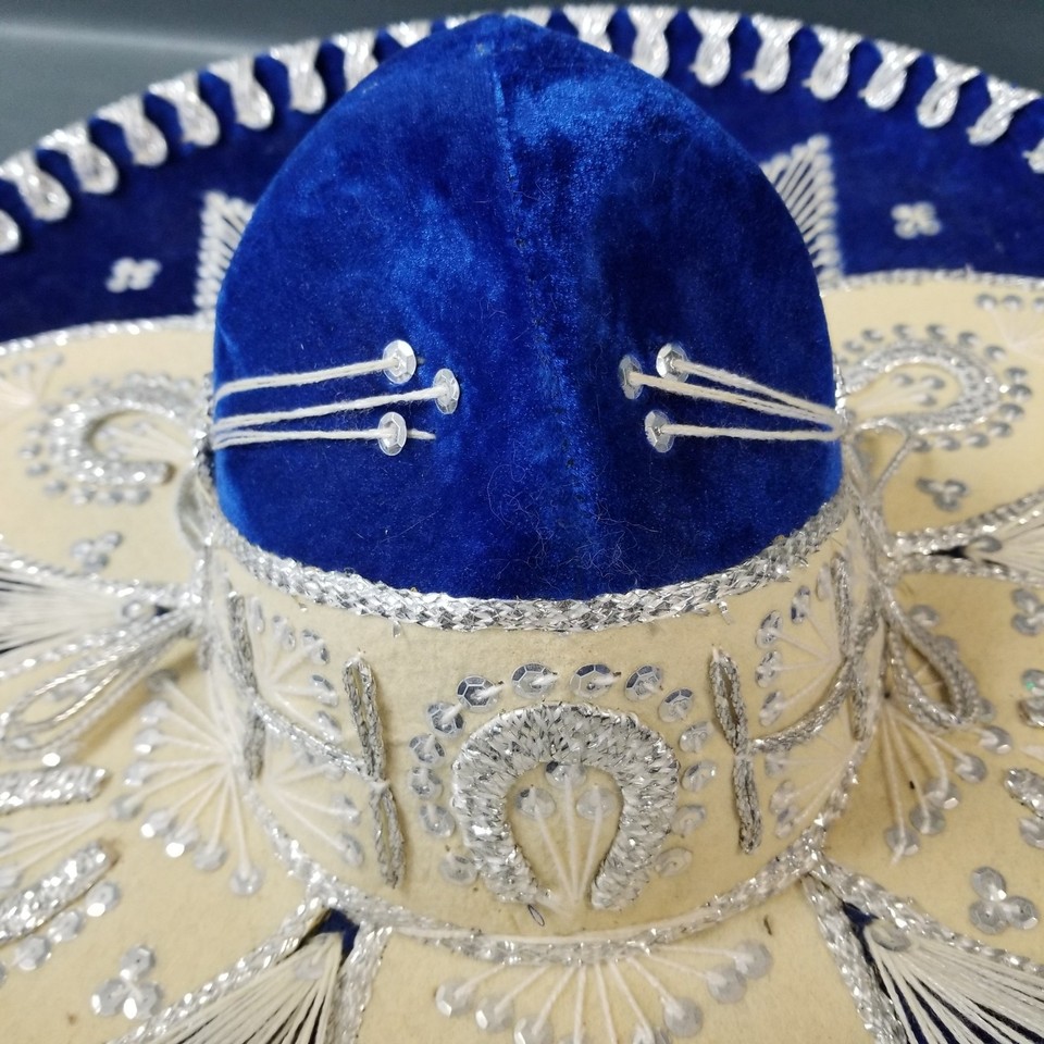 Ju-La Hats Mexico Sombrero Hat Mexican Mariachi Blue Ivory Silver | eBay