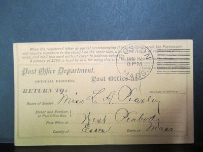U.S.A. Early Official Registry Return Receipt, 1884 | eBay