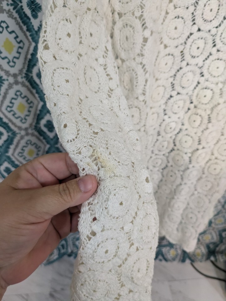 Mishca Ladies Size S White Cotton Crocheted Lace Open Front Sweater ...