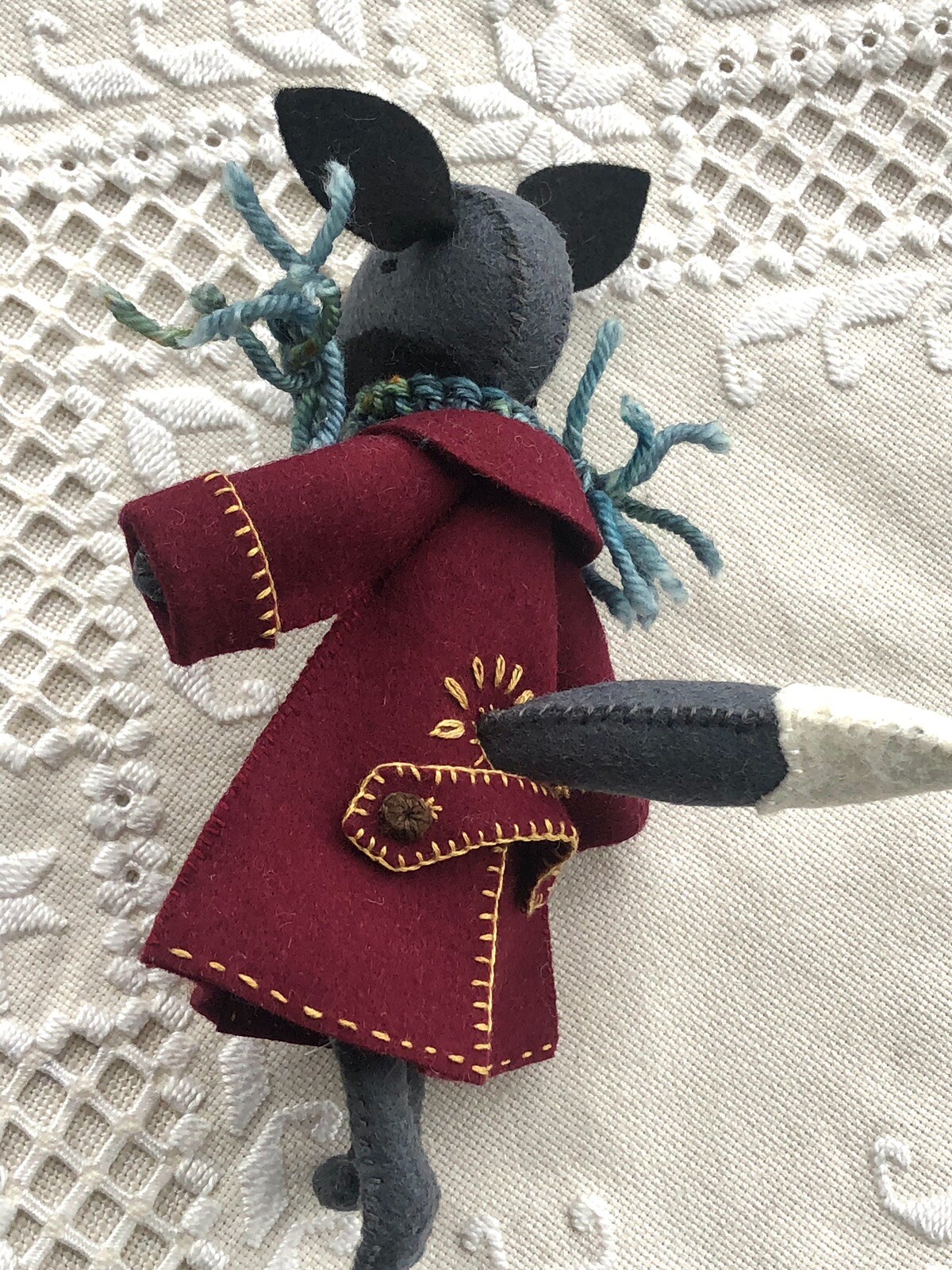 Handstiched Felt Grey Fox With Scarf & Coat Figurine Poseable | eBay