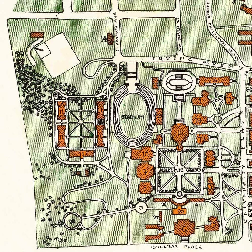 Old SYRACUSE University Vintage New York Campus MAP circa 1928 24" x 30 ...