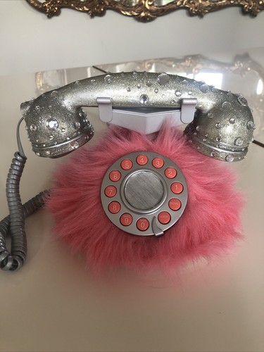 HTF Vintage Emerson Pink Fur Rhinestone Corded Phone Furry PL1000FR | eBay