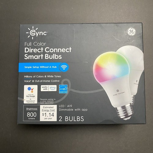 GE Cync Full Color Direct Connect Smart Light Bulbs - NEW - A19 LED - 2 ...