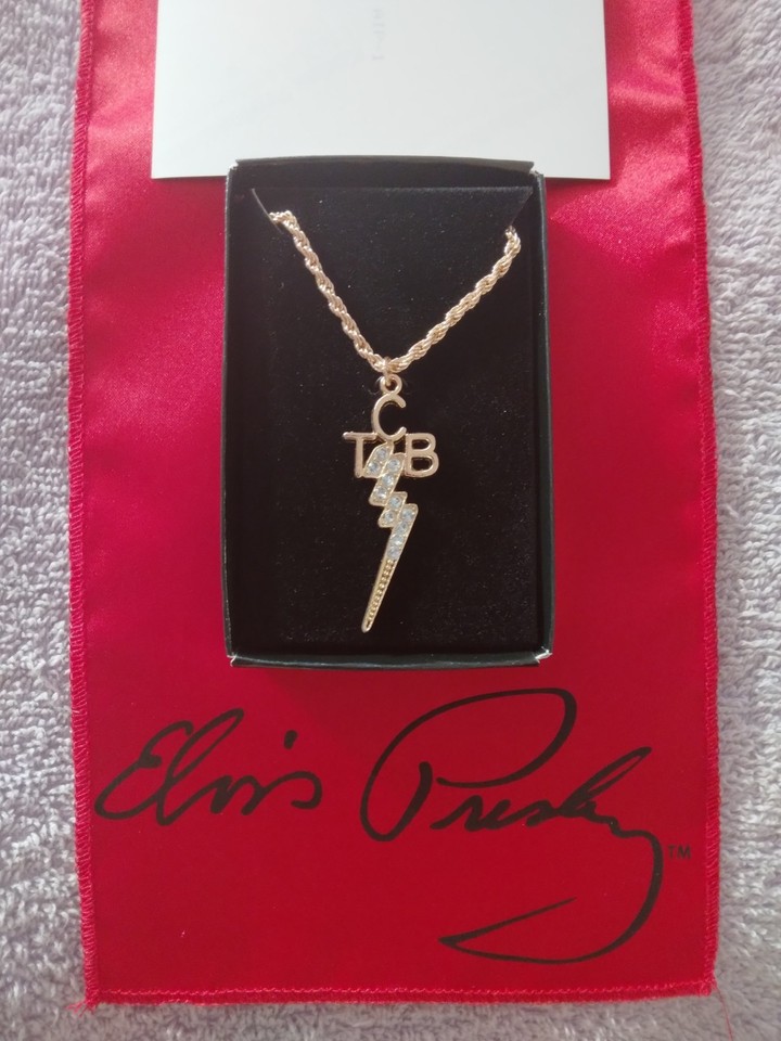 ELVIS PRESLEY TCB GOLD PLATED RHINESTONE NECKLACE&RED SCARF&PRESS PHOTO ...