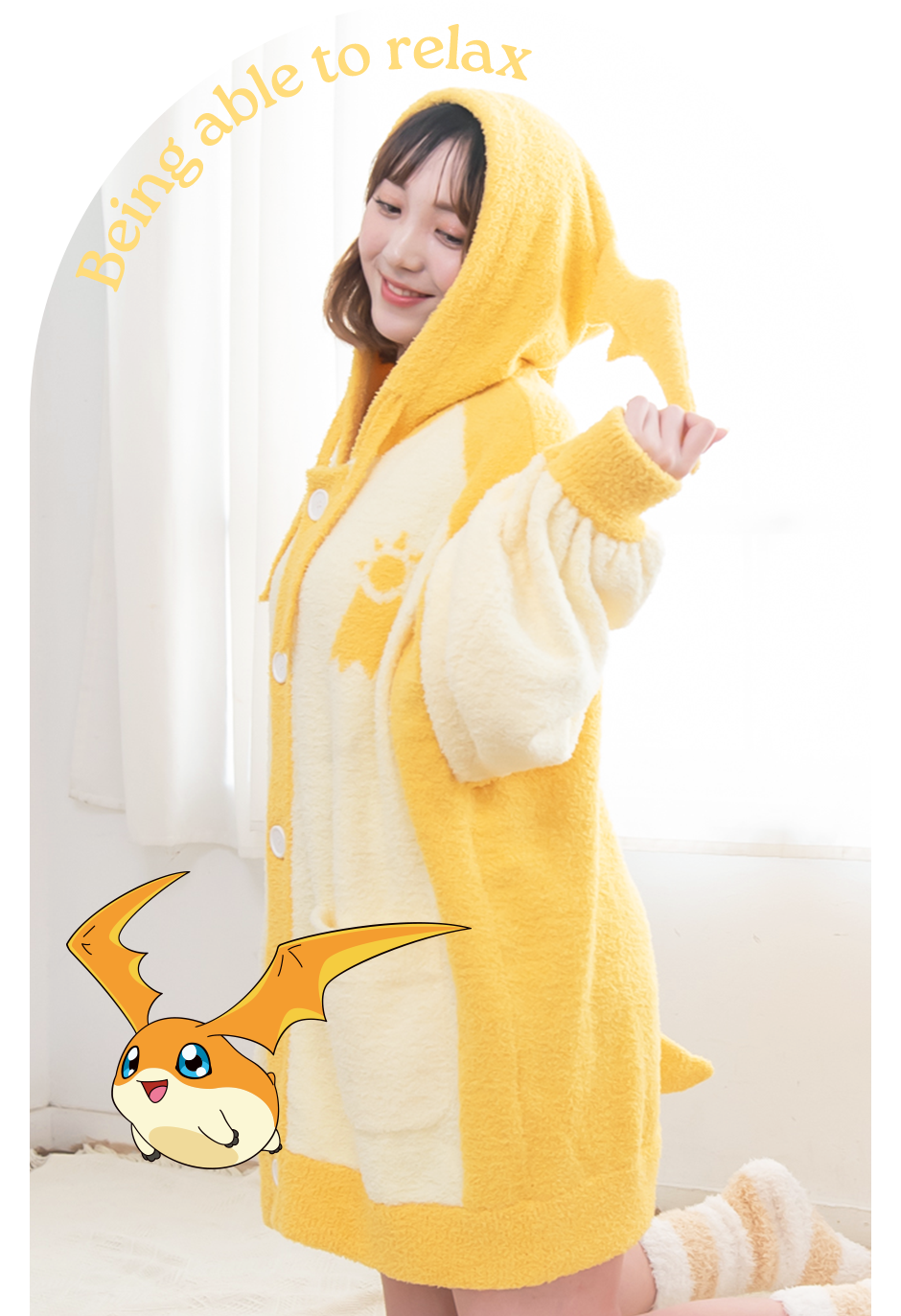 Digimon Adventure Patamon Fluffy Roomwear Ear Hoodie Japan Limited New ...