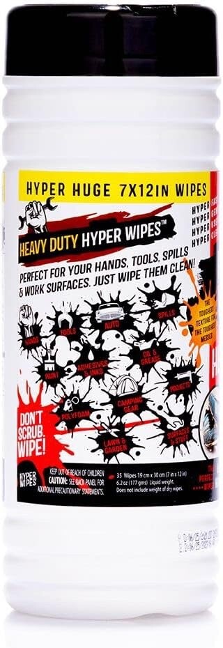 Hyper Wipes, Heavy Duty Hand & Tool Cleaning Wipes, 7"x12" Size 35 ...