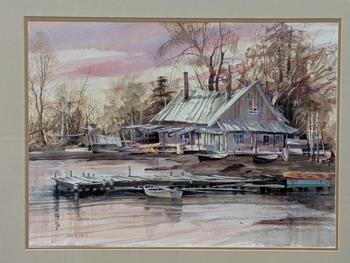 Endre Peter Darvas Original 25x20" Drawing-Watercolor Rustic Bayou ...