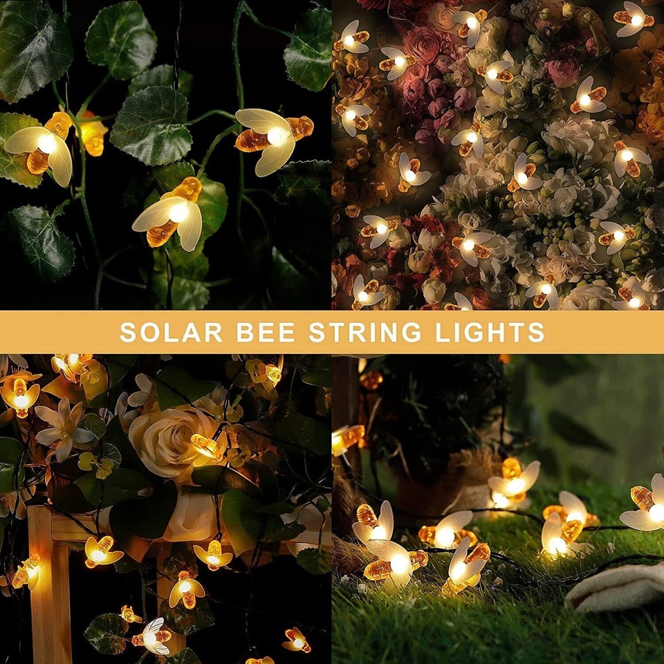 Solar Powered LED Bee String Lights Outdoor Yard Garden Party Xmas ...