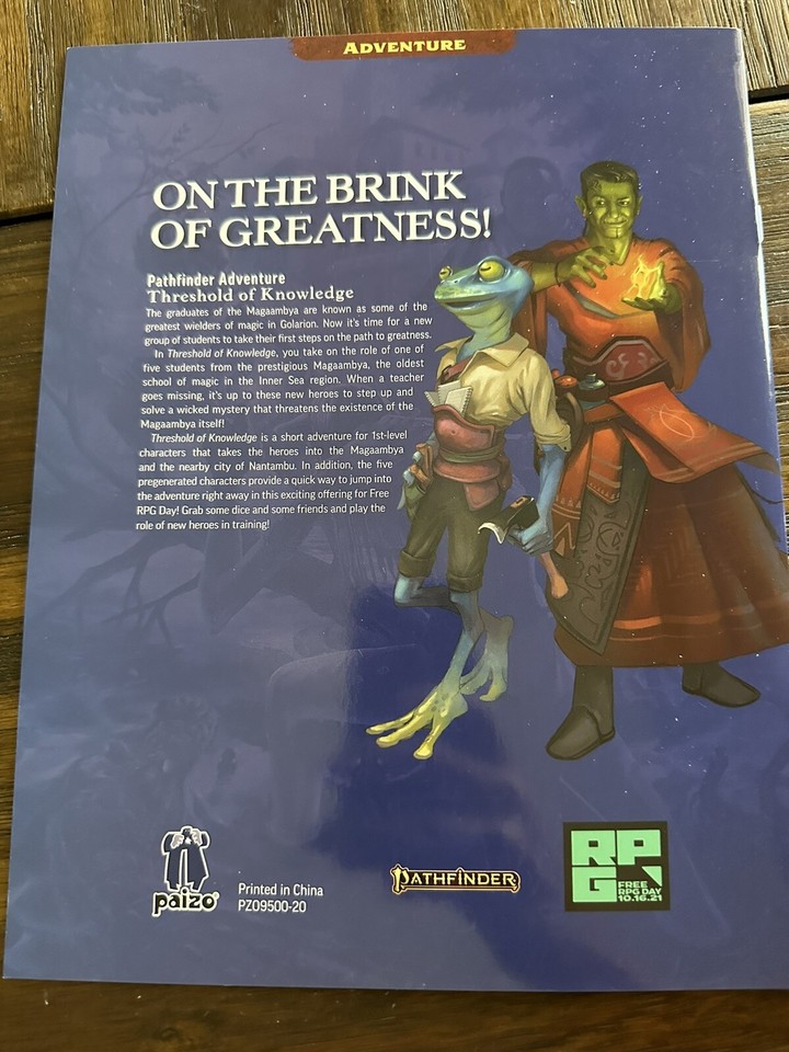 Pathfinder 2nd Edition-Threshold of Knowledge Paizo Free RPG Day 2021 ...