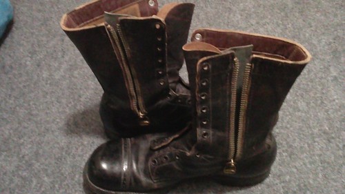 World War ll/Korea jump boots, original brown dyed black w/side zipper ...