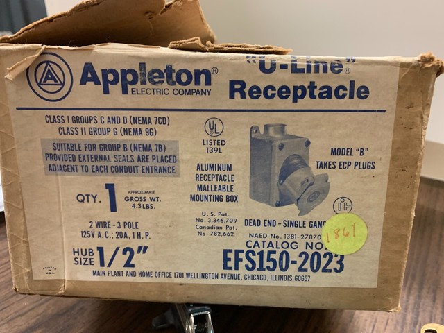 Appleton EFS150-2023 Signal Component Receptacle - Gray for sale online ...