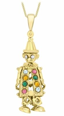 9ct Gold Hallmarked Stone Set Clown Pendant & Chain with Cubic Zirconia ...