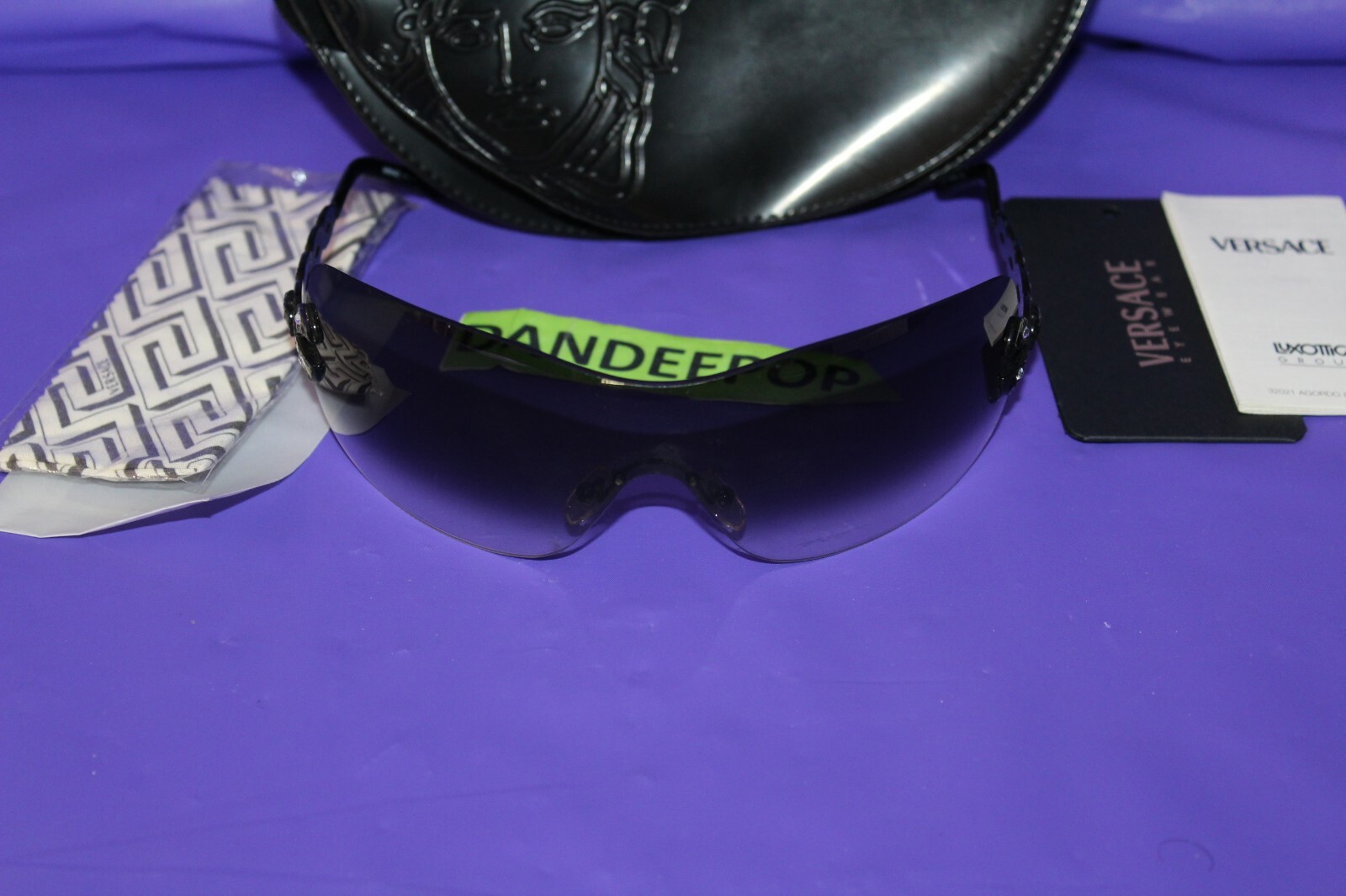 Versace Designer Black Gradient Lens Sunglasses Gem Embellished With ...