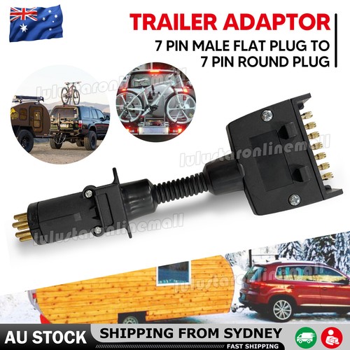 Car Trailer Caravan Adaptor 7 Pin Flat Male Plug To 7 Pin Small Round ...