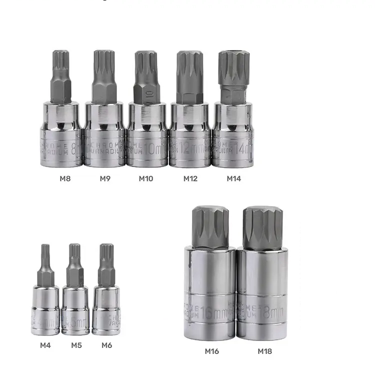 10pc XZN 12 Point MM Triple Square Spline Bit Socket Set Tamper Proof ...
