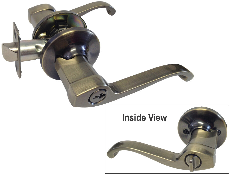 Antique Brass Entrance Deadbolt Combo Door Locks Levers Handle Knobs ...