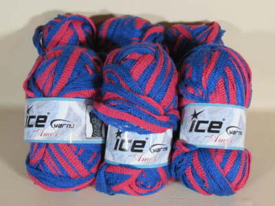 Ice Yarn 6 Skeins Amor Red & Royal Blue Bulky Yarn Acrylic Made in ...