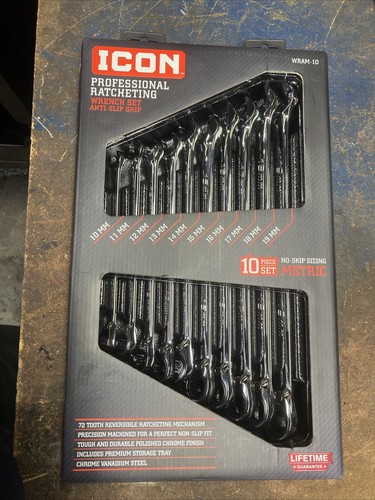 ICON WRAM-10 Metric 10pc Pro Ratcheting 10mm-19mm Anti-Slip Wrench Set ...